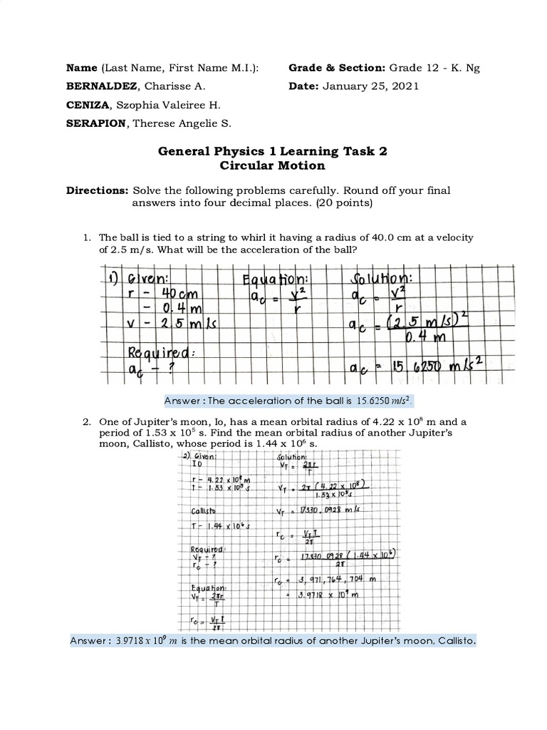 GROUP PHYSICS - Learning Task 2 | PDF