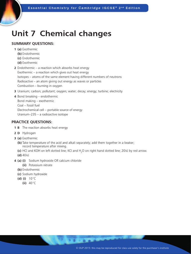 Unit 7 Chemical Changes: Summary Questions | PDF | Chemical Reactions ...