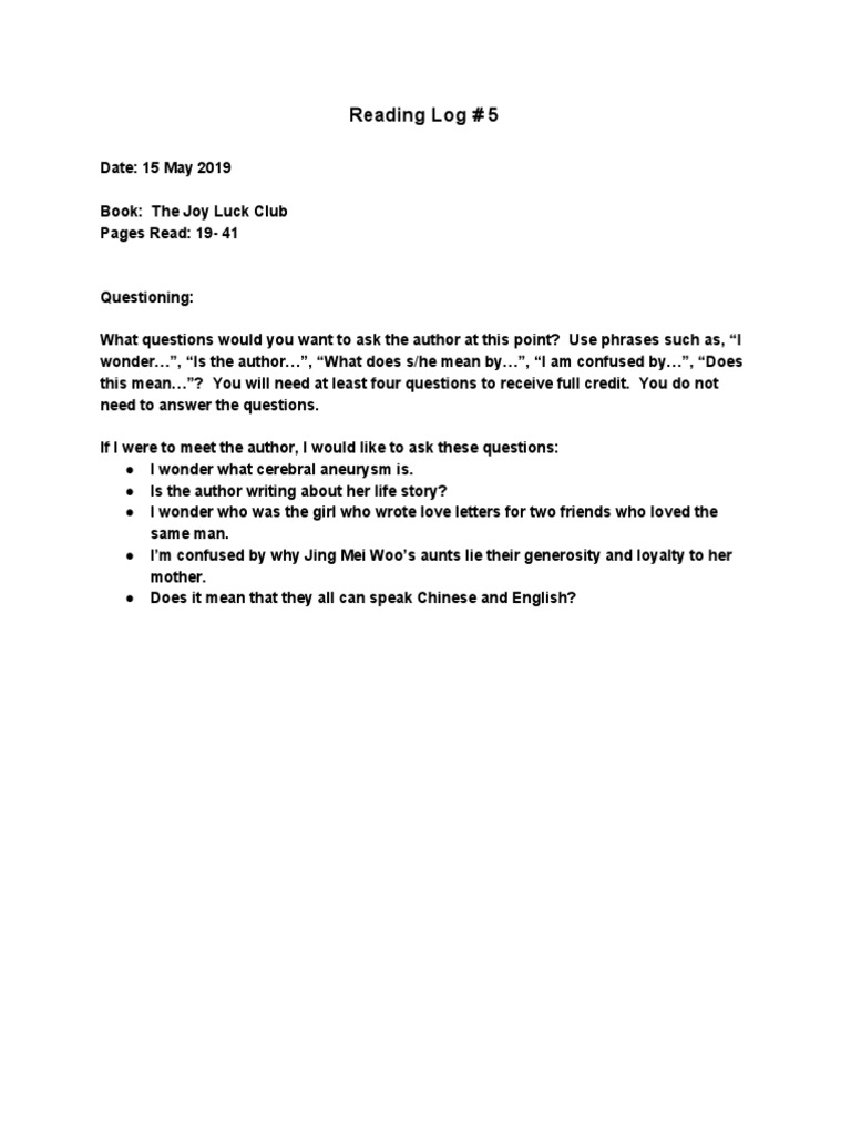Reading Log #5 | PDF