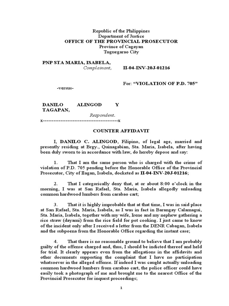 A Counter Affidavit Denying Involvement in an Alleged Violation of ...