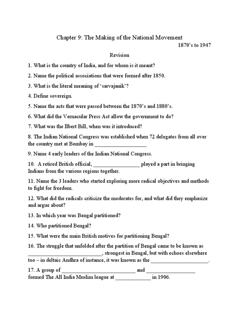 Chapter 9 - The Making of The National Movement - 1870s To 1947 | PDF ...