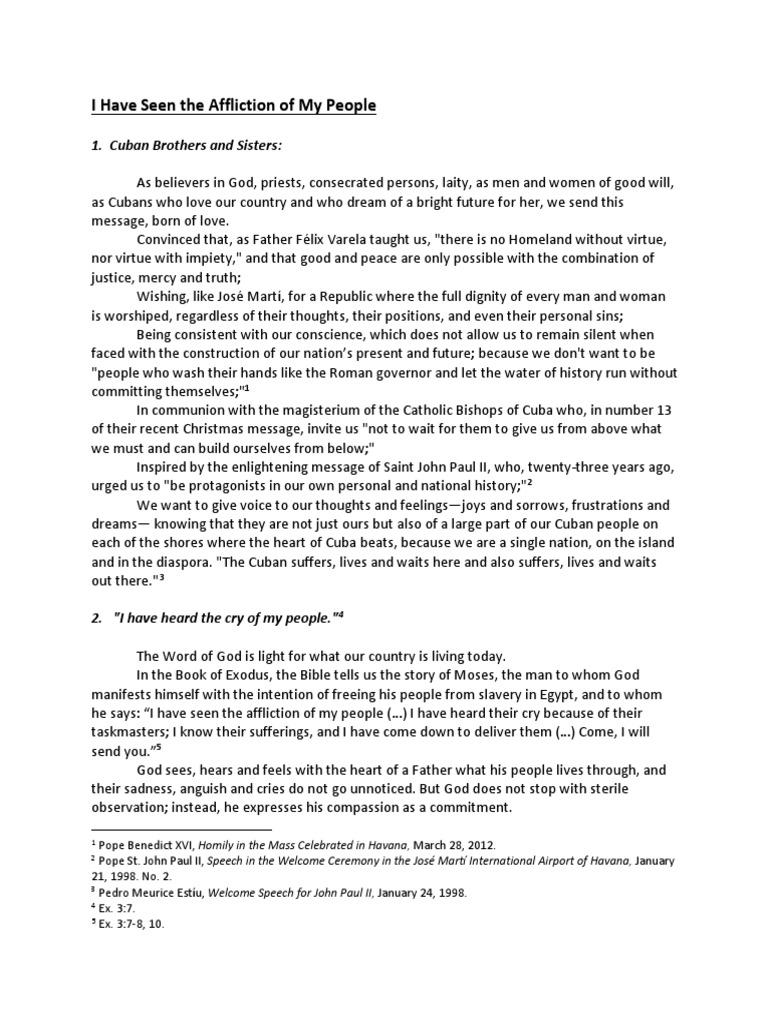 I Have Seen The Affliction of My People | PDF | Cuba | Pope Francis
