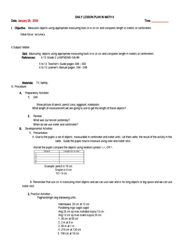 Grade 2 Measurement Lesson Plan | PDF | Lesson Plan | Human Nature