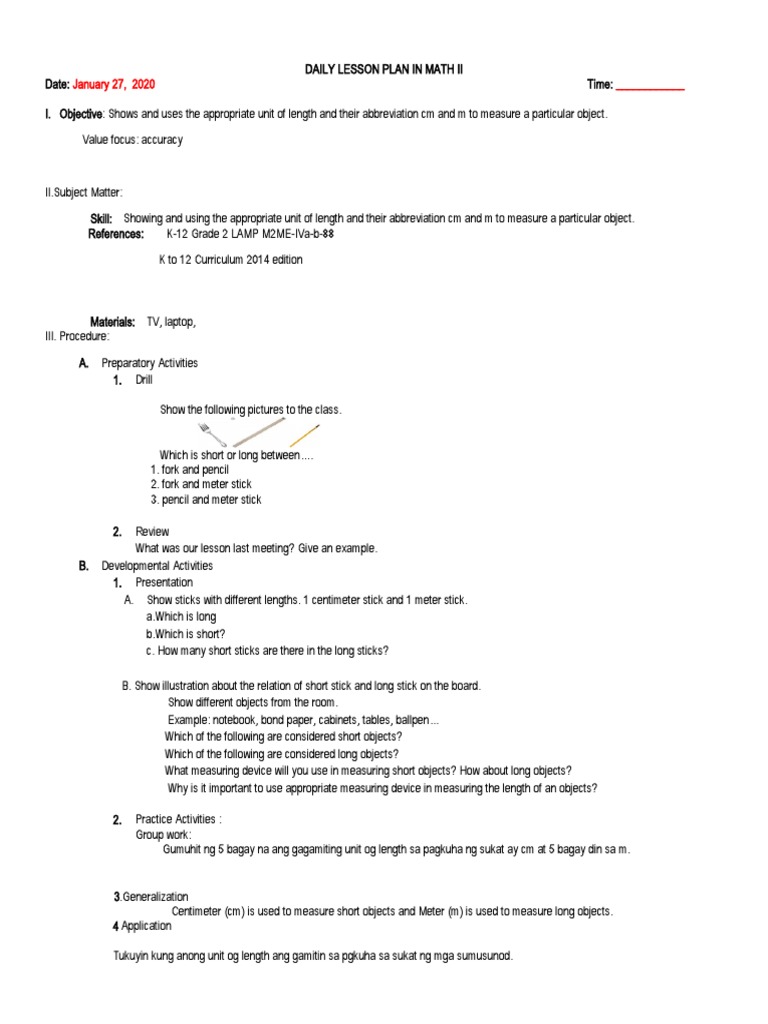 4TH WEEK 2 DAY 1 Shows and Uses Theappropriate Unit of Length and Their ...