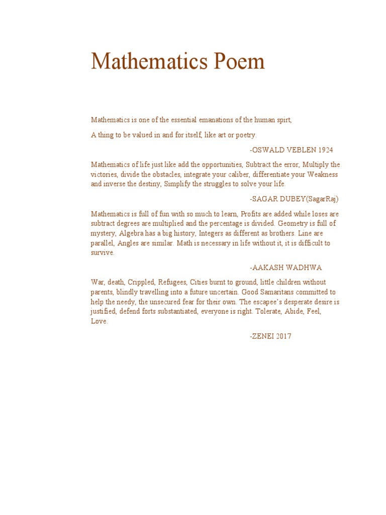 Mathematics Poem | PDF