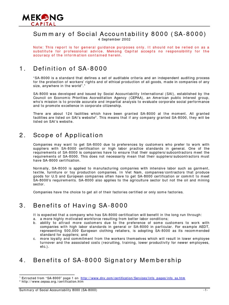 Summary of Social Accountability 8000 (SA-8000) | PDF | Overtime | Audit