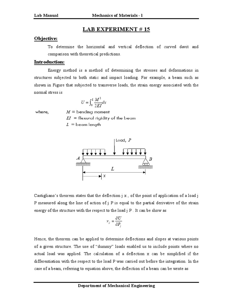 Determining Deflection of a Curved Davit Using Castigliano's Theorem ...
