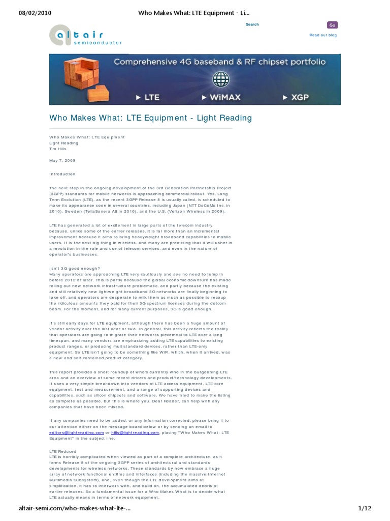 Who Makes What - LTE Equipment - Light Reading | PDF | Lte ...
