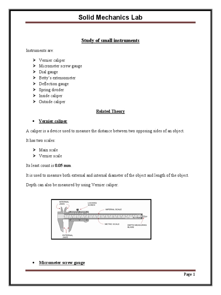 Solid Mechanics Lab: Measuring Instruments | PDF | Tools | Measuring ...