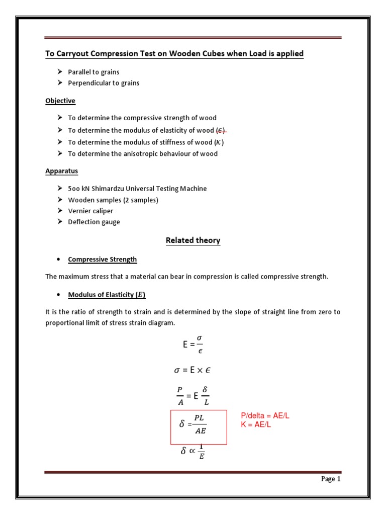 To Carryout Compression Test On Wooden Cubes When Load Is Applied | PDF ...