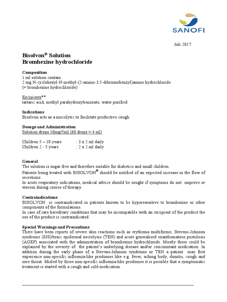 Bisolvon Solution Product Info | PDF | Pharmacokinetics | Bioavailability