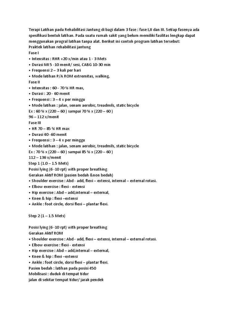 Terapi Latihan Pada Rehabilitasi Jantung Di Bagi Dalam 3 Fase | PDF