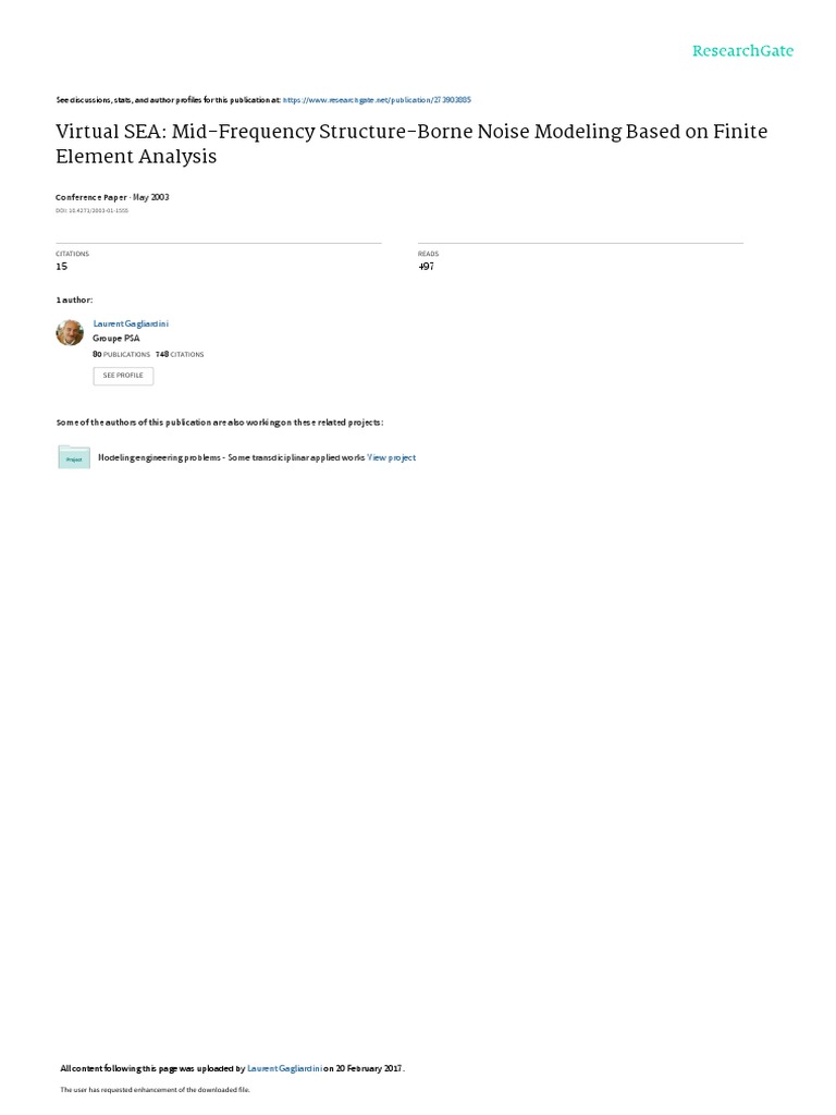 Virtual SEA Mid-Frequency Structure-Borne Noise Modeling Based On Finite Element Analysis | PDF ...