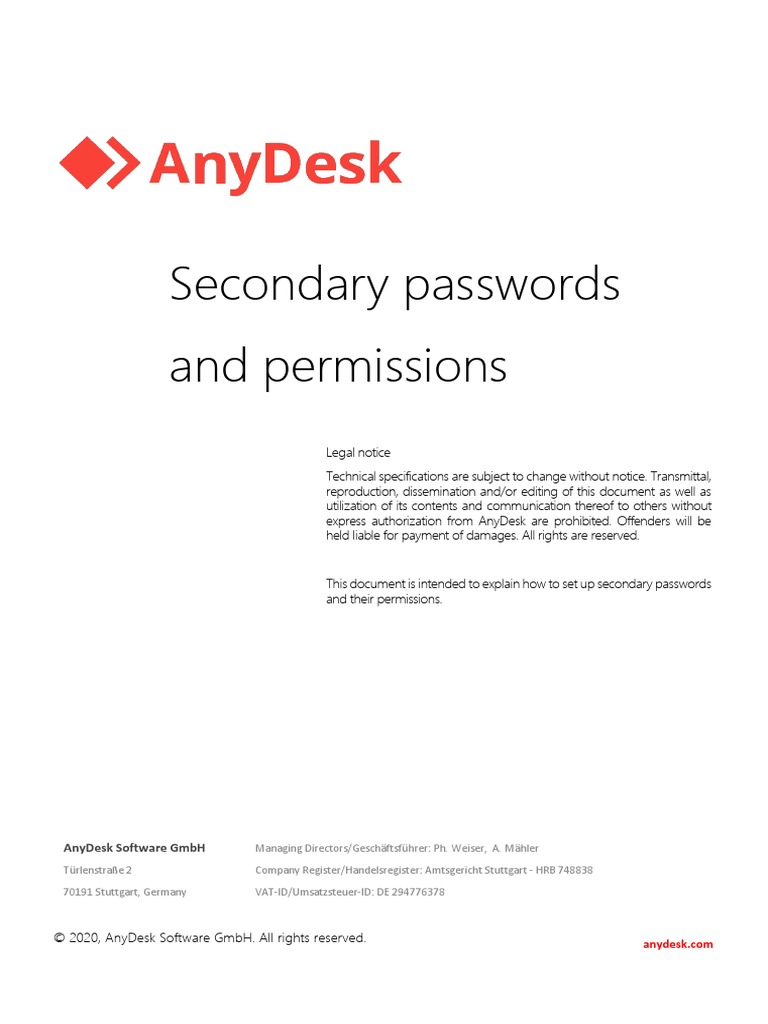 AnyDesk Secondary Passwords HowTo | PDF | Group Policy | Password
