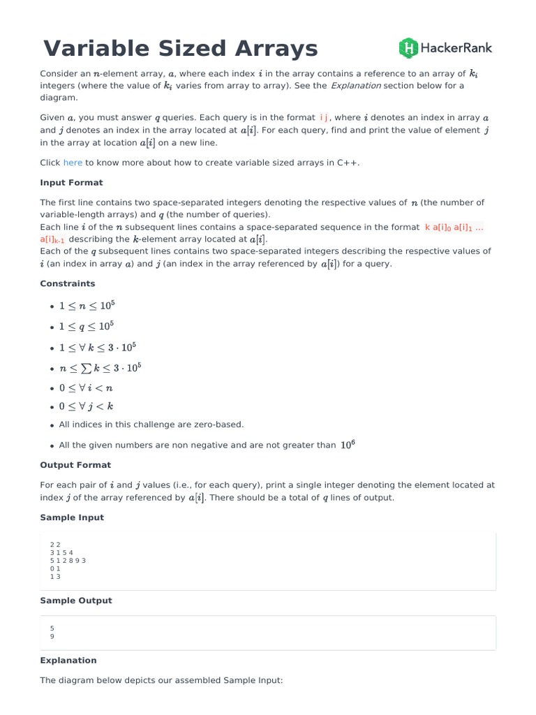 Variable Sized Arrays: Input Format | PDF