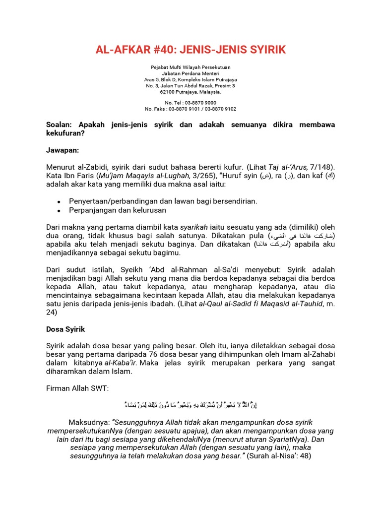 Jenis-Jenis Syirik | PDF