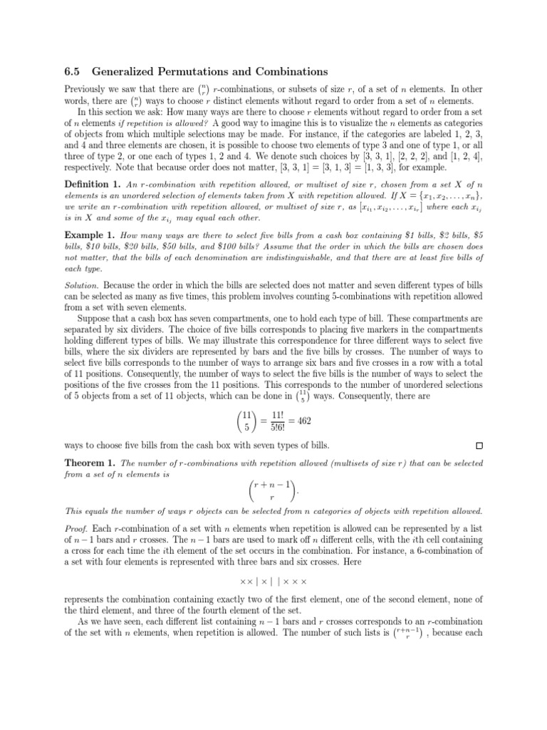 6.5 Generalized Permutations and Combinations: N R N R | PDF | Algebra ...