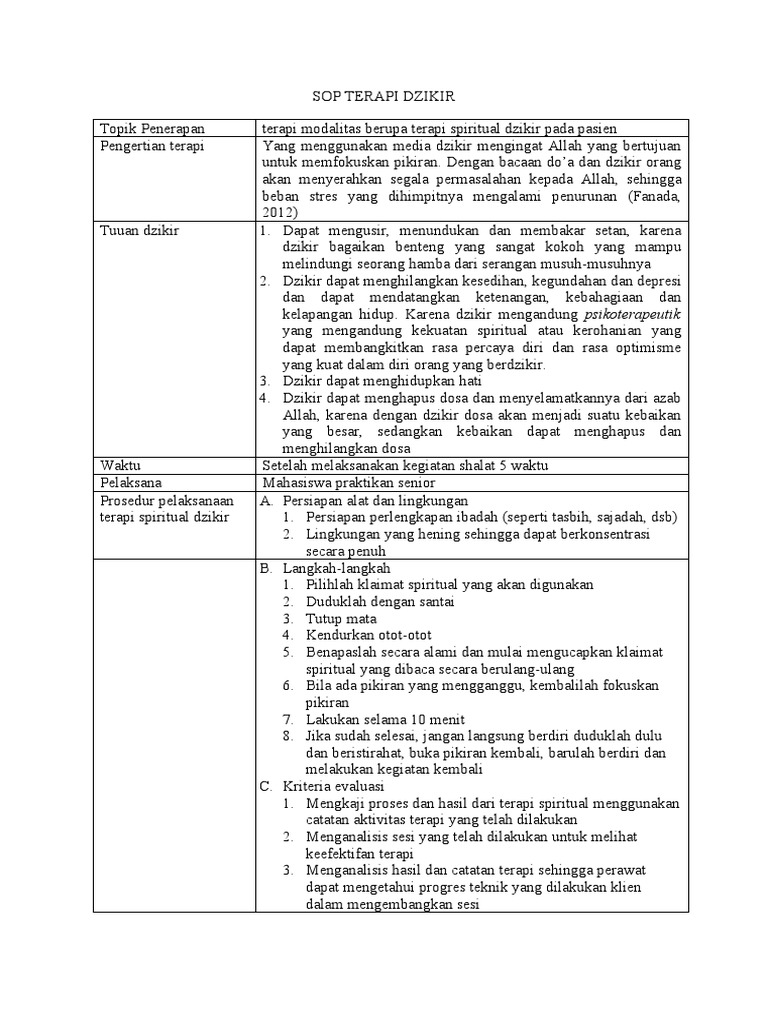 Sop Terapi Dzikir | PDF | Karier & Perkembangan | Pengembangan Diri