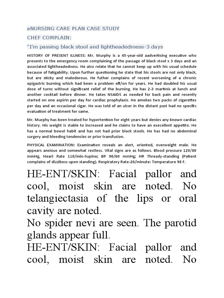 Nursing Care Plan: Mr. Murphy's Case Study | PDF | Abdomen | Diseases ...