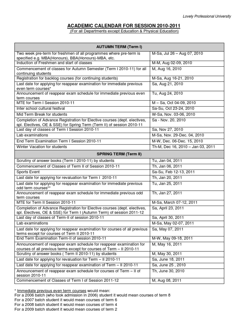 Lpu Calender | PDF | Academic Term | Schools