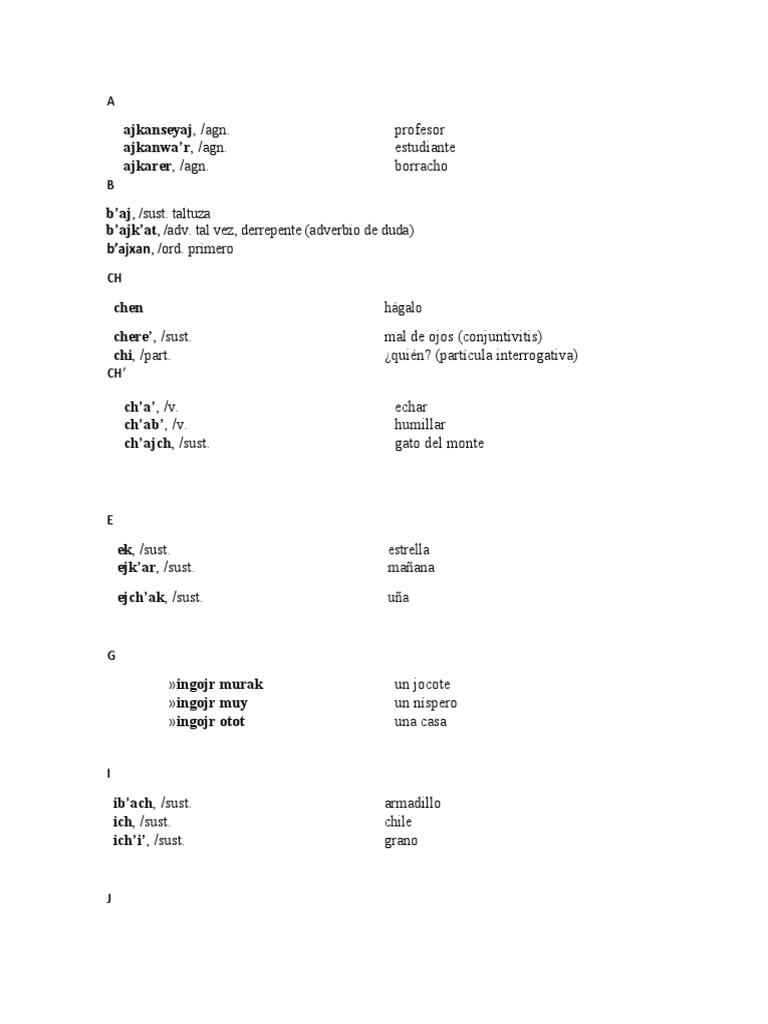 Vocabulario Chorti 3 Palabras | PDF | Naturaleza
