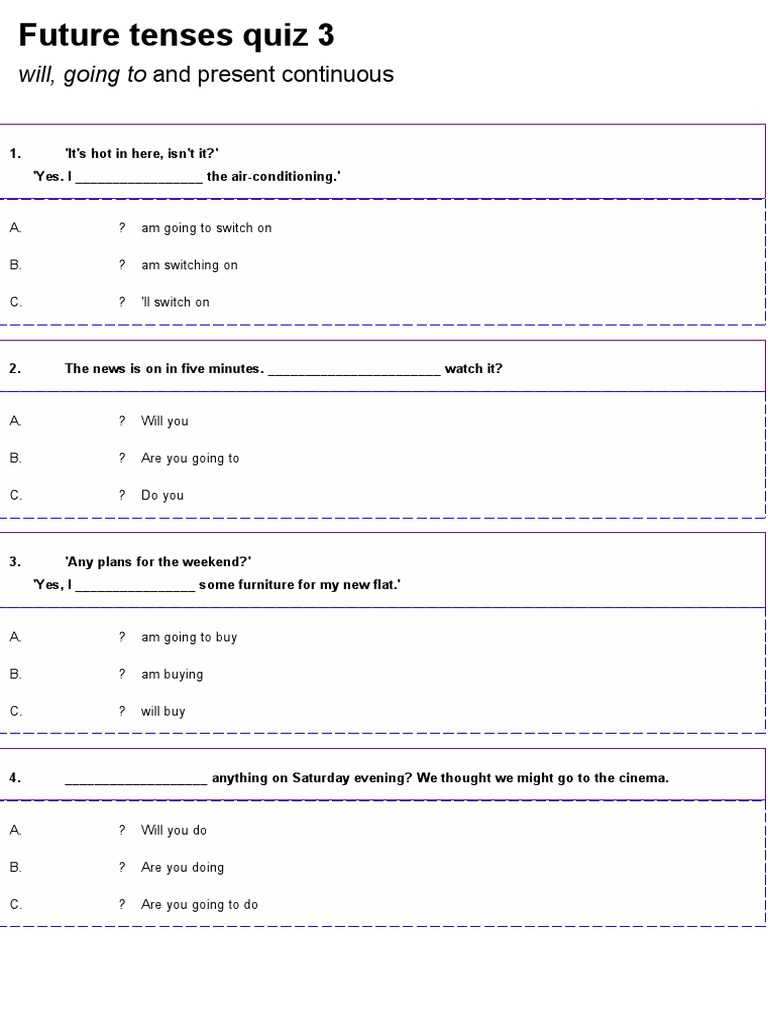 Future Tenses Quiz 3 | PDF