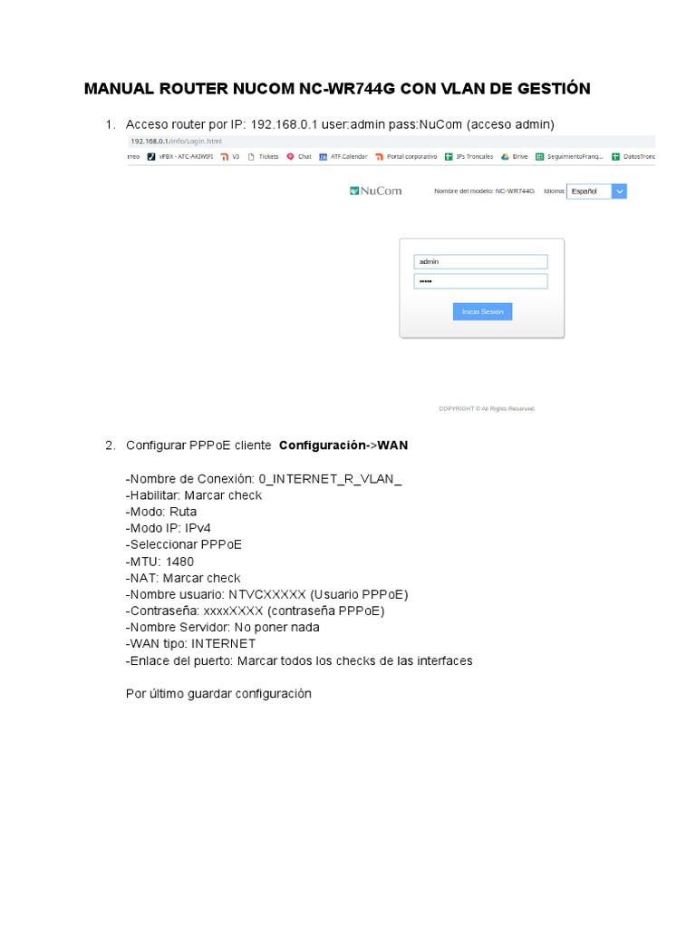 Manual de Configuración Router NuCom NC-WR744G | PDF | Informática