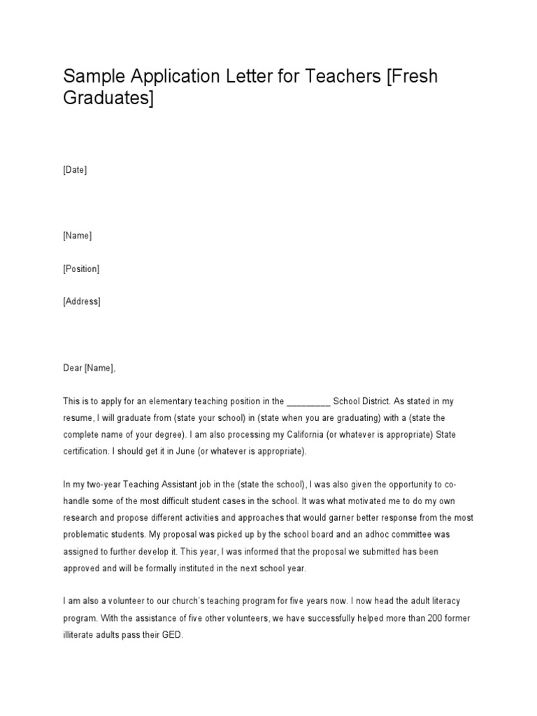 Sample Application Letter For Teachers | PDF | Teachers | Literacy