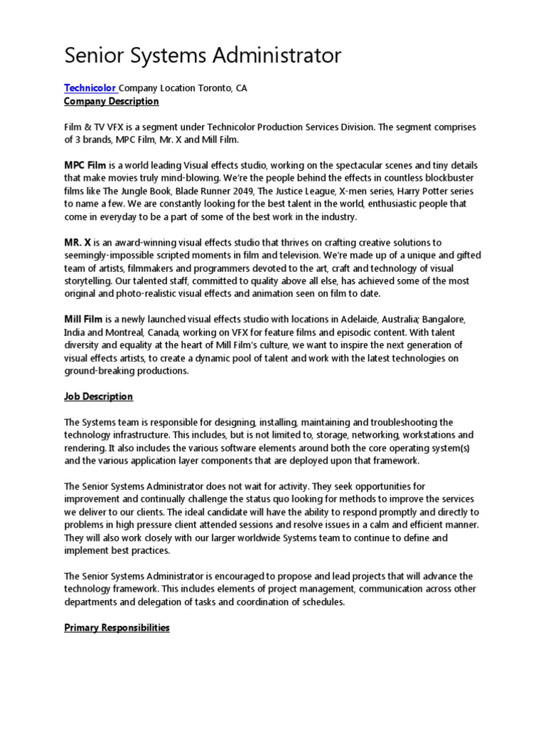 Senior Systems Administrator | PDF | System Administrator | Software
