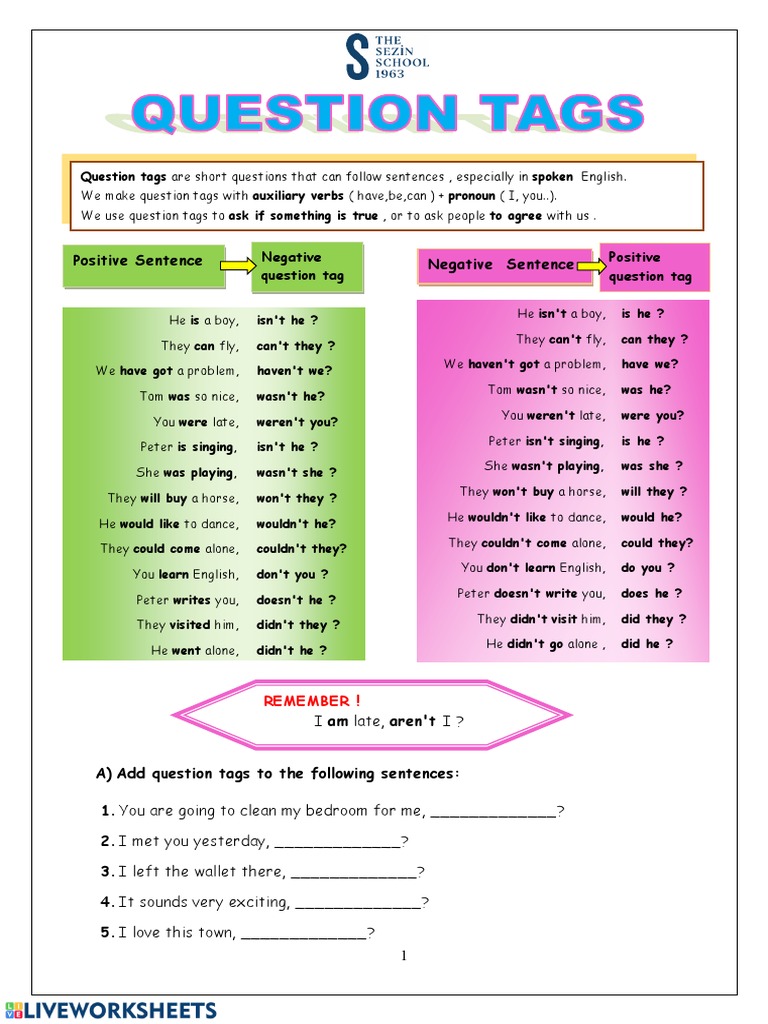 Negative Question Tag Positive Question Tag: Remember ! | PDF ...