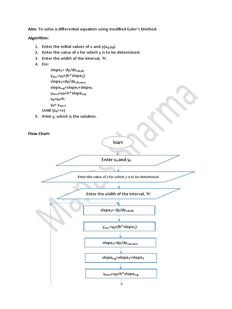 Aim: To Solve A Differential Equation Using Modified Euler's Method ...
