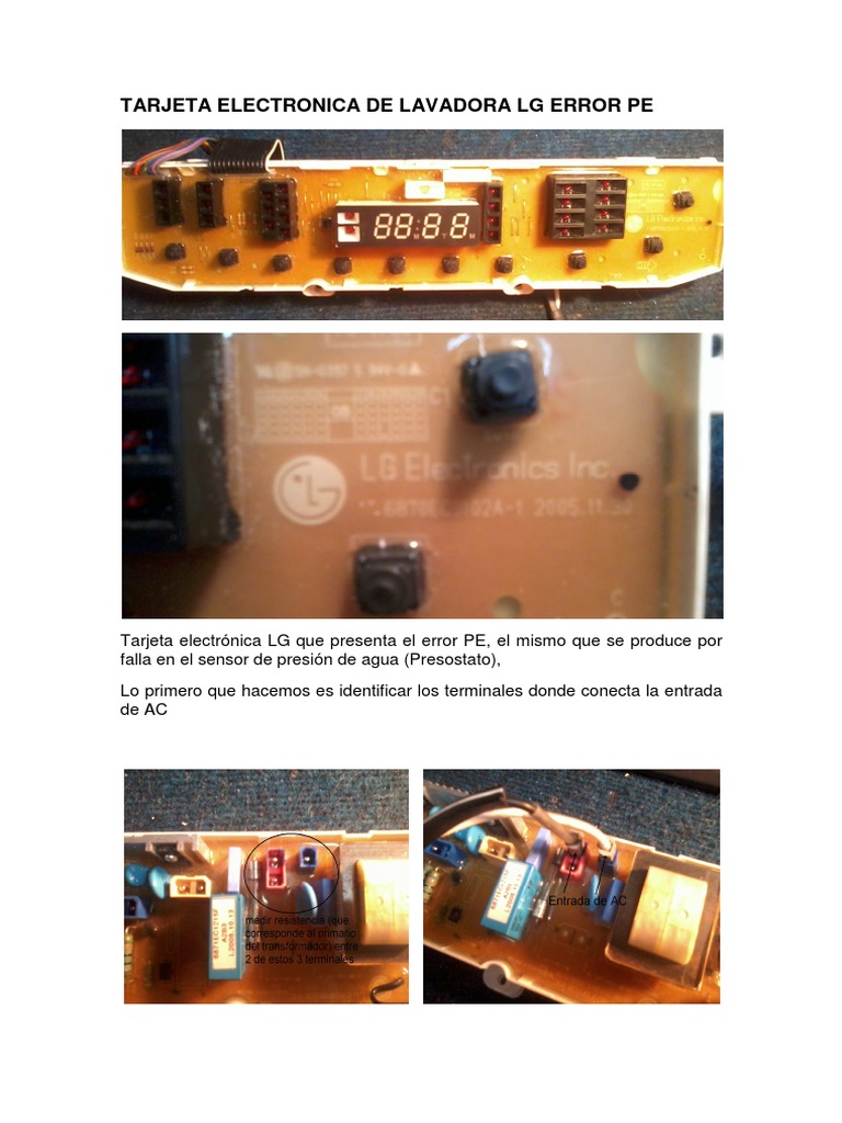 Tarjeta Electronica de Lavadora LG Error Pe | PDF
