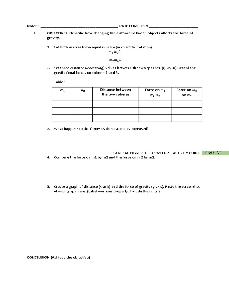 Gravity Force Lab Activity Guide | PDF | Gravity | Force