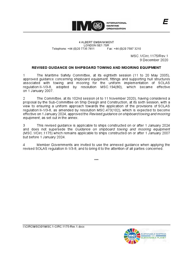 MSC.1-Circ.1175-Rev.1 - Revised Guidance On Shipboard Towing and Mooring Equipment (Secretariat ...
