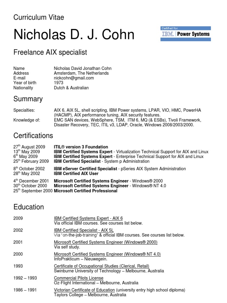 CV Nicholas Cohn | PDF | Microsoft Windows | Computer Architecture