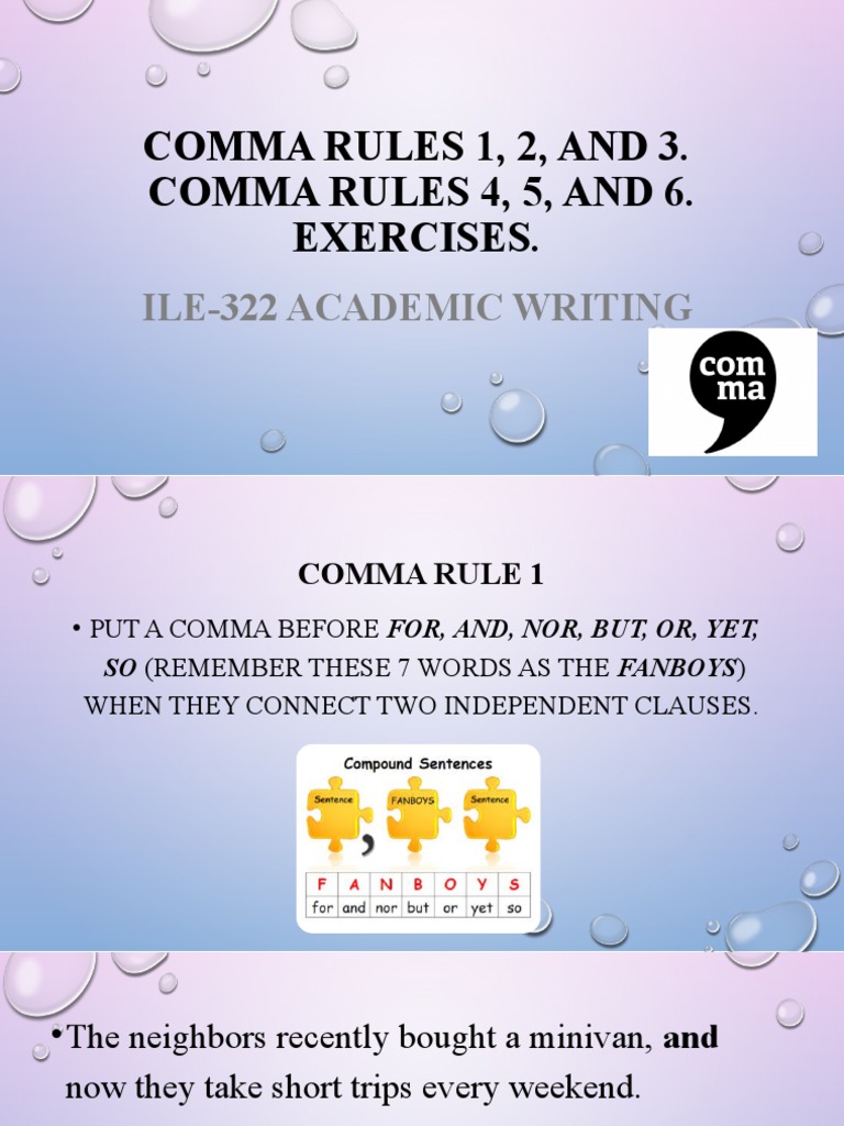 Comma Rules 1,2, 3, 4, 5, and 6 Book Exercises 184-186 | PDF | Comma ...