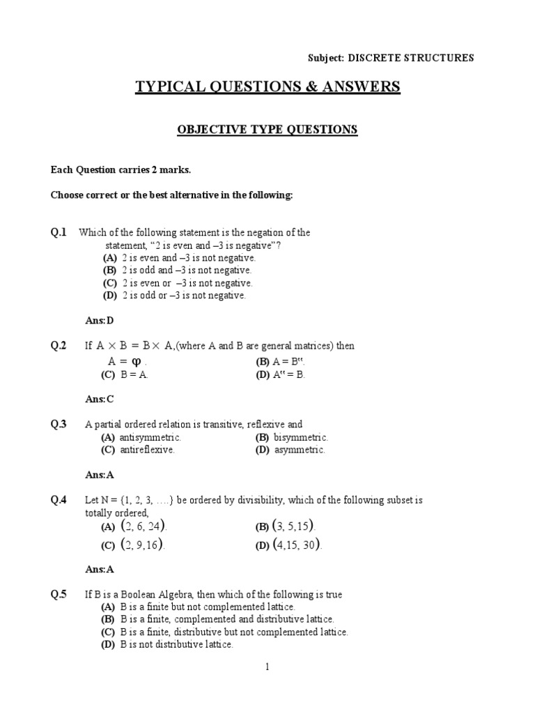 Objective Questions of Discrete Mathematics | PDF | Vertex (Graph ...