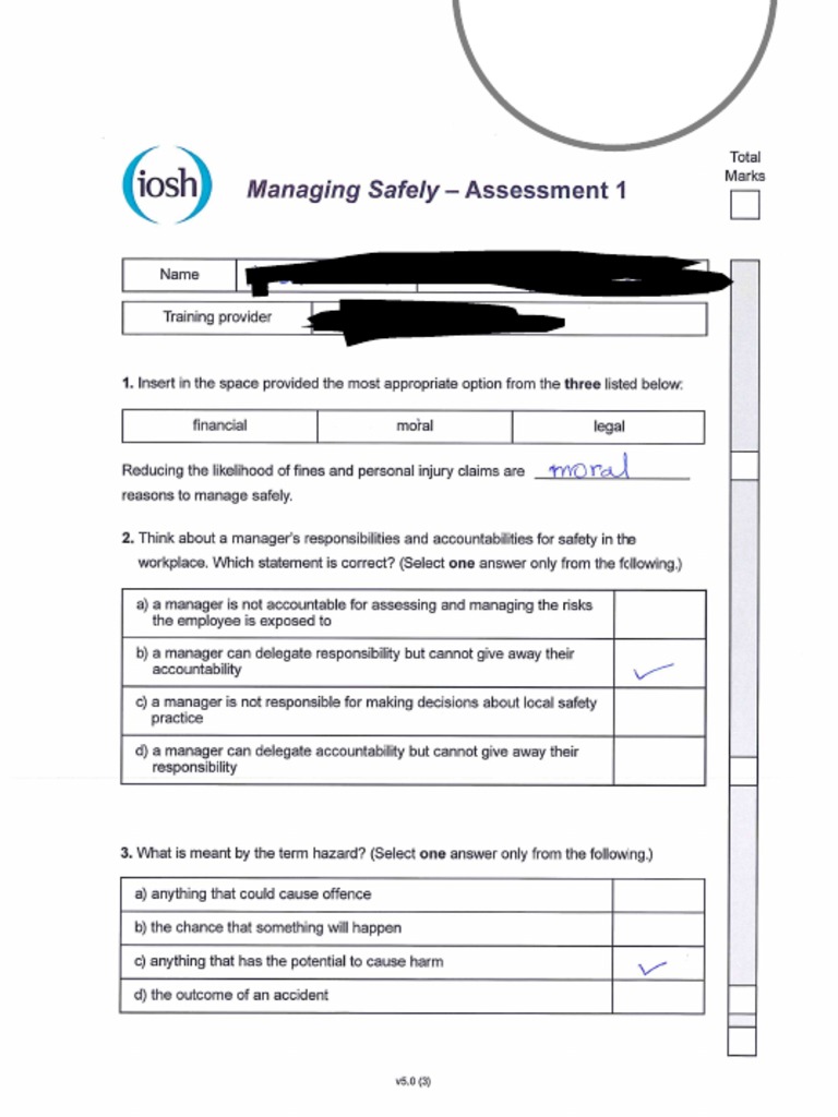 Assessment Paper - IOSH Managing Safely | PDF Assessment Paper - IOSH Managing Safely | PDF