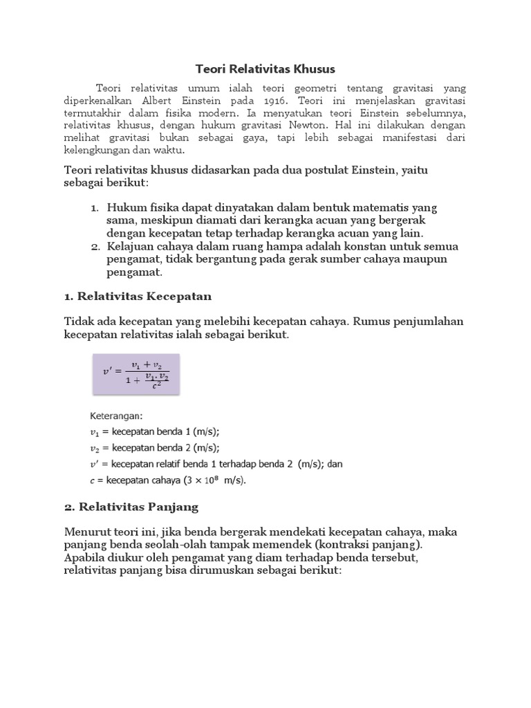 Materi Fisika Kelas 12 - Teori Relativitas Khusus | PDF