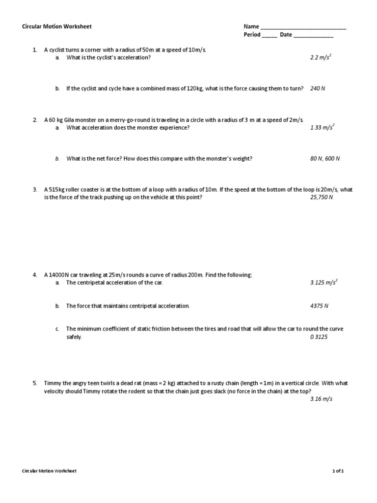 Circular Motion Problems and Solutions | PDF | Acceleration | Force