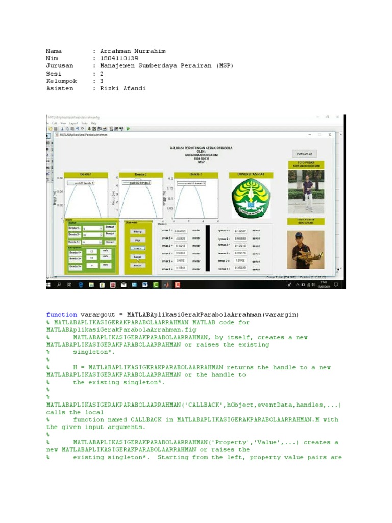 Aplikasi Perhitungan Gerak Parabola | PDF | Object (Computer Science) | Matlab