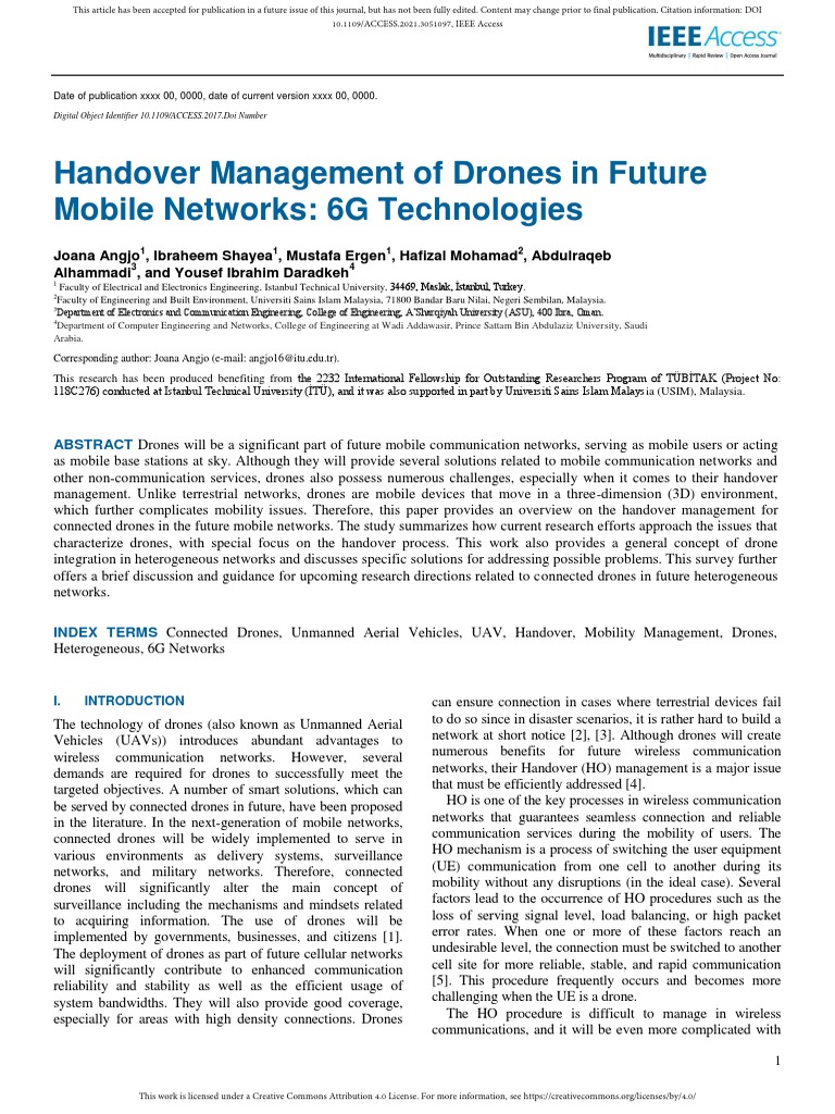 Handover Management of Drones in Future Mobile Networks: 6G ...