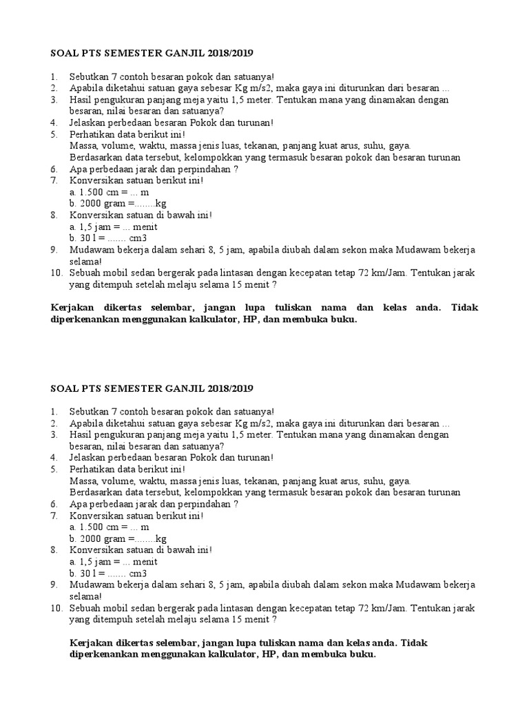 Soal Pts Semester Ganjil 2018 | PDF