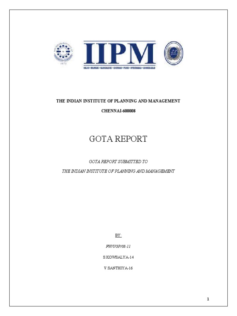 Gota Report: The Indian Institute of Planning and Management CHENNAI-600008 | PDF | Texas ...