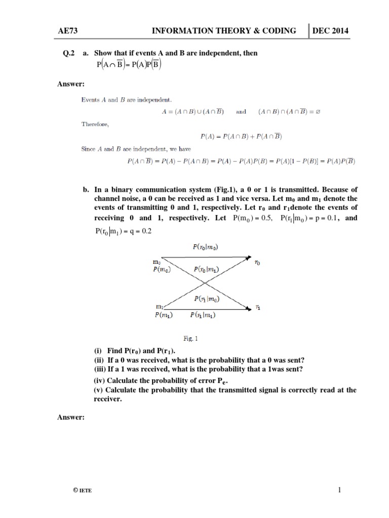 Ae73 Information Theory & Coding DEC 2014 | PDF | Sampling (Signal Processing) | Signal Processing