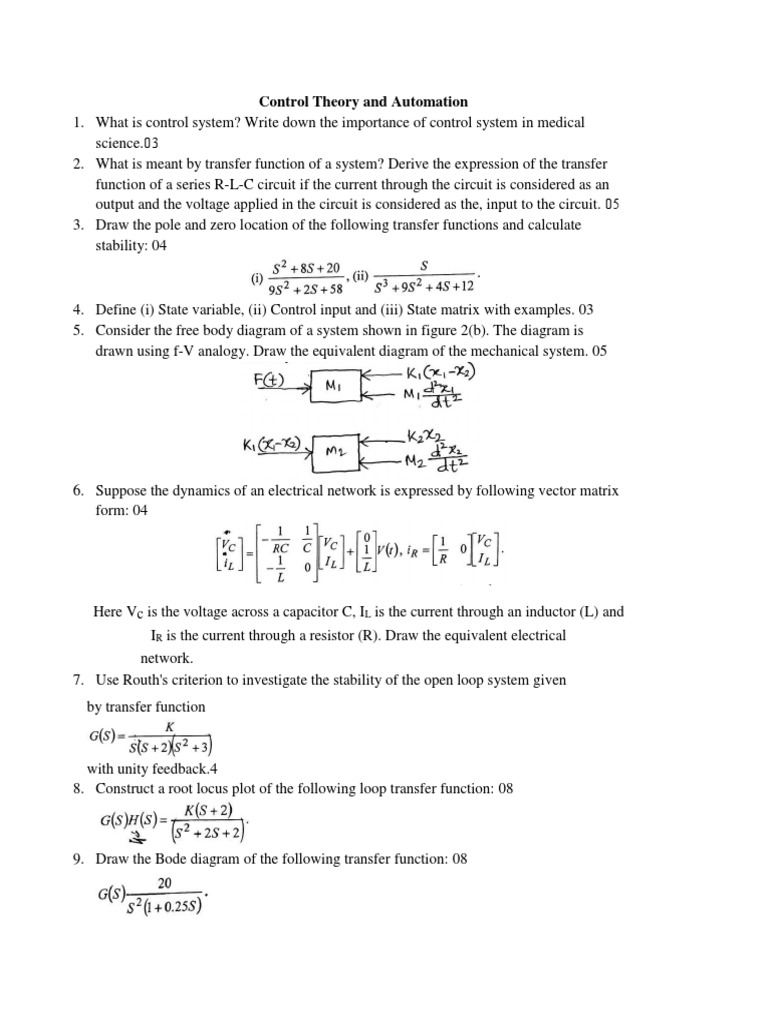 Control Theory - Automation Question (2012,2014-2017) | PDF ...