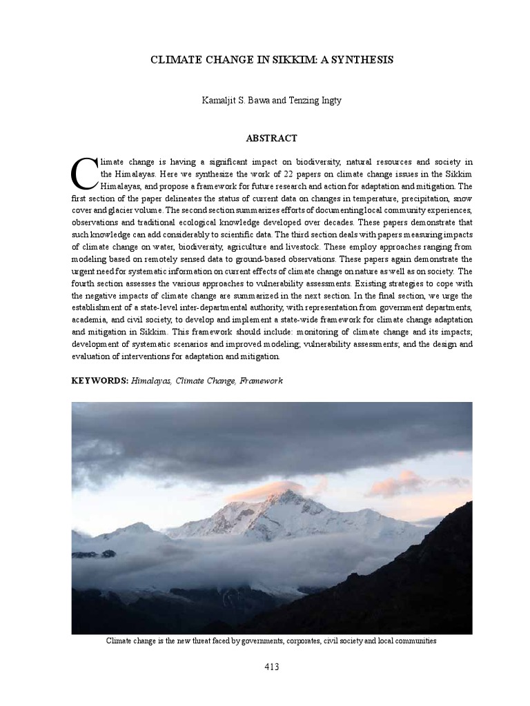 Sikkim Climate Change Insights | PDF | Climate Change Mitigation ...