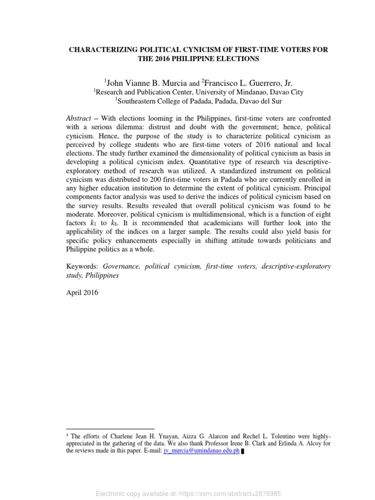 Characterizing Political Cynicism of First-Time Voters For The 2016 ...