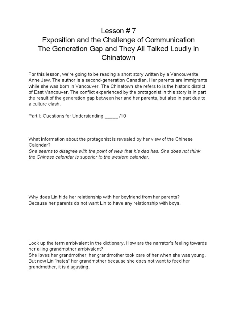 Lesson # 7 Exposition and The Challenge of Communication The Generation Gap and They All Talked ...