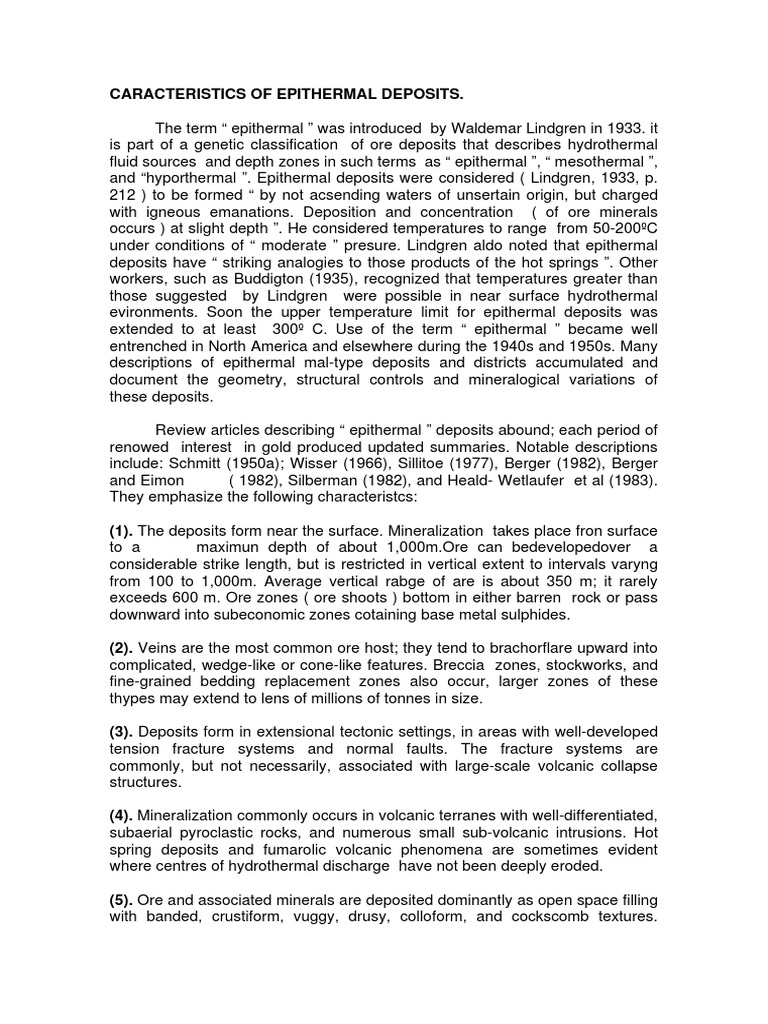 Epithermal Deposits Overview | PDF | Minerals | Gold